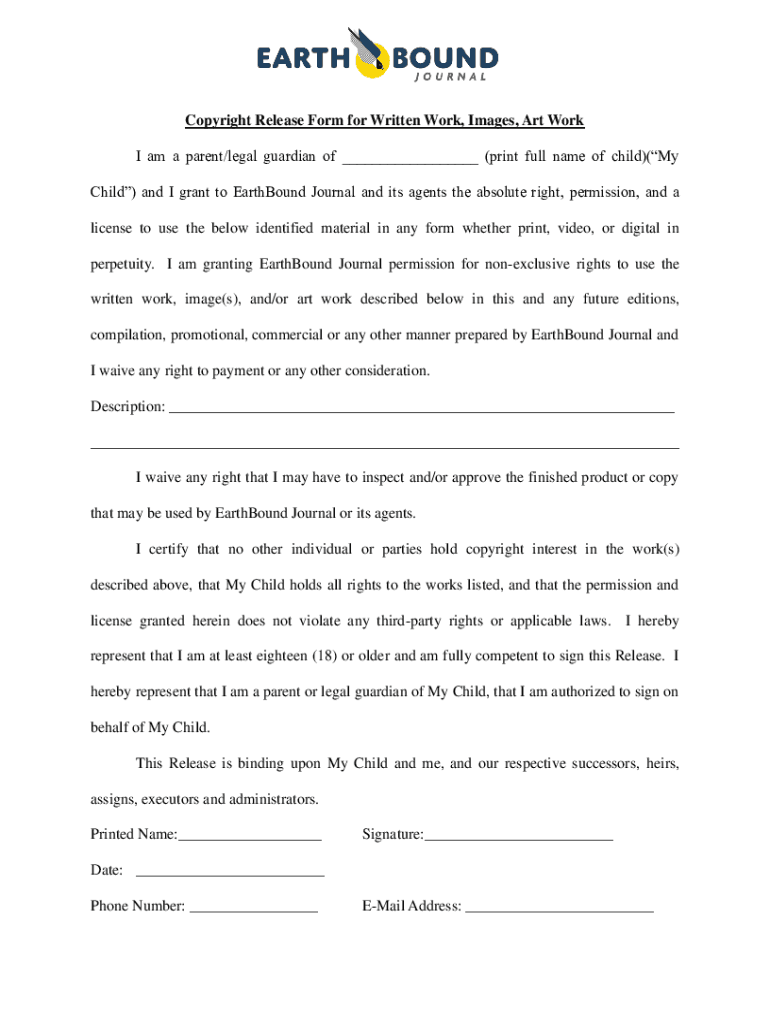 Fillable Online Artwork Release FormRelease Template for Artist ...