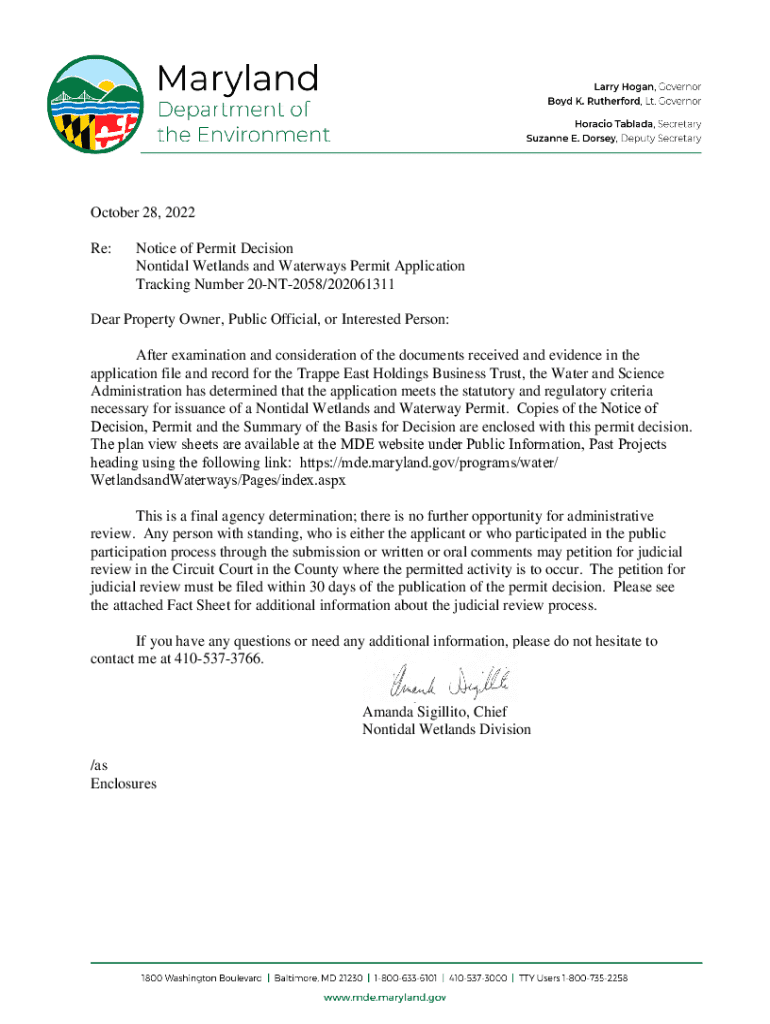 Fillable Online mde maryland NHDES Wetland Dredge & Fill Permit ...