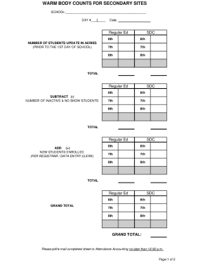 Fillable Online Secondary Count Forms.xls Fax Email Print - pdfFiller
