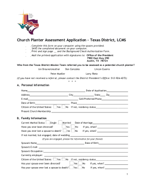 Fillable Online Church Planter Assessment Application Fax Email Print ...