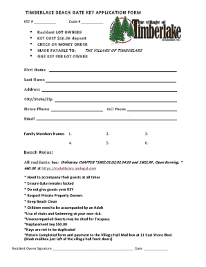 Fillable Online Timberlake Beach Gate Key Application Form Fax Email ...
