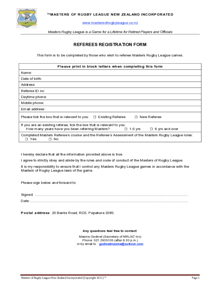 Fillable Online referee-reg-form Fax Email Print - pdfFiller