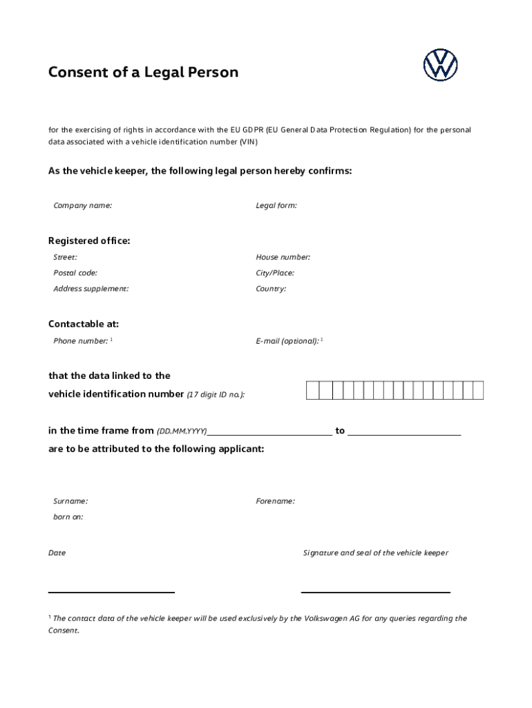 Fillable Online Consent of a Legal Person - Volkswagen AG Fax Email ...