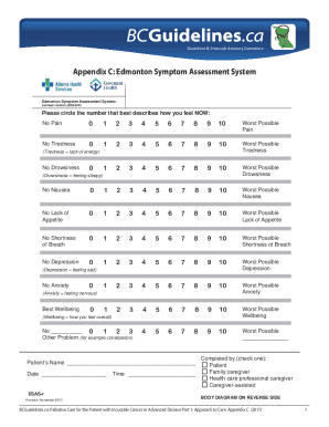 Fillable Online Appendix C: Edmonton Symptom Assessment System Fax Email Print - pdfFiller