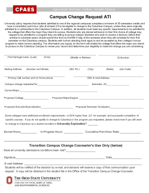 Fillable Online ati osu Campus Change Request Form - ... Fax Email ...