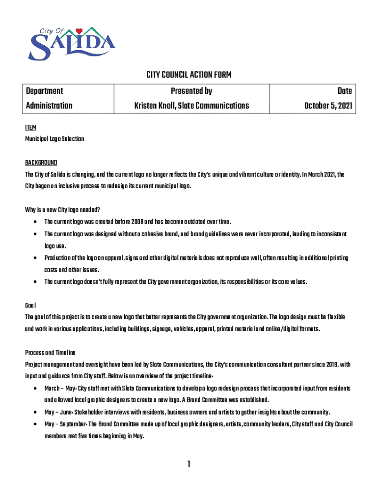 Fillable Online CITY COUNCIL ACTION FORM Department Administration ... Fax Email Print - pdfFiller
