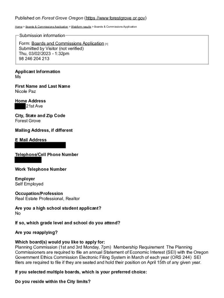 Fillable Online Form: Boards and Commissions Application 1 Fax Email Print - pdfFiller