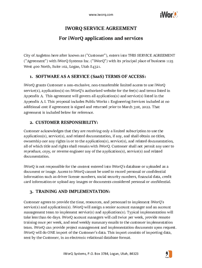 Fillable Online IWORQ SERVICE AGREEMENT Fax Email Print - pdfFiller