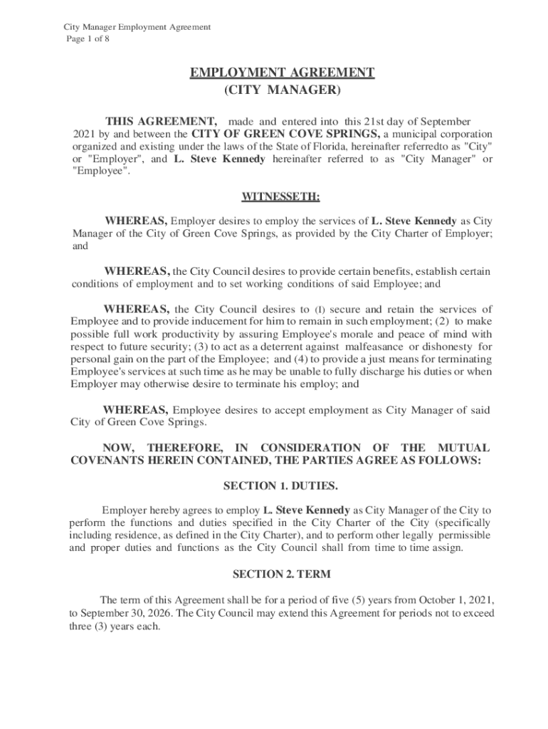 Fillable Online City of Redlands City Manager Employment Agreement Fax ...