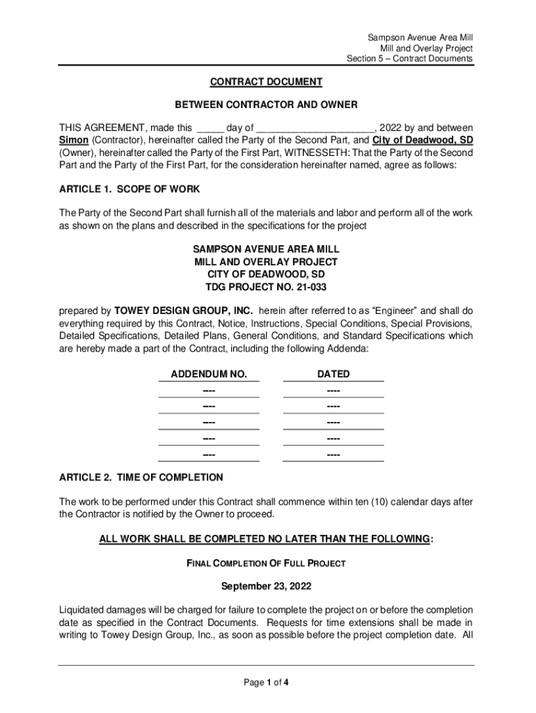 Fillable Online road paving and surface application contract Fax Email ...