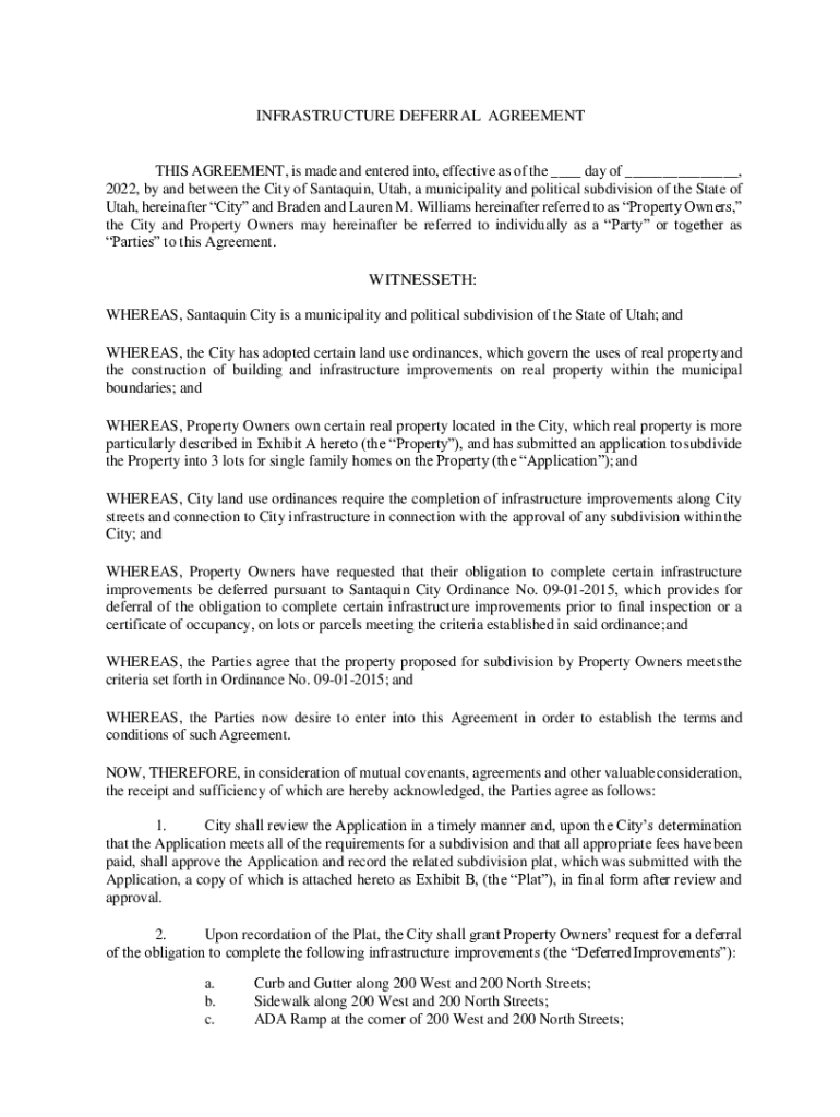 Fillable Online Approval of an Infrastructure Deferral Agreement Fax ...