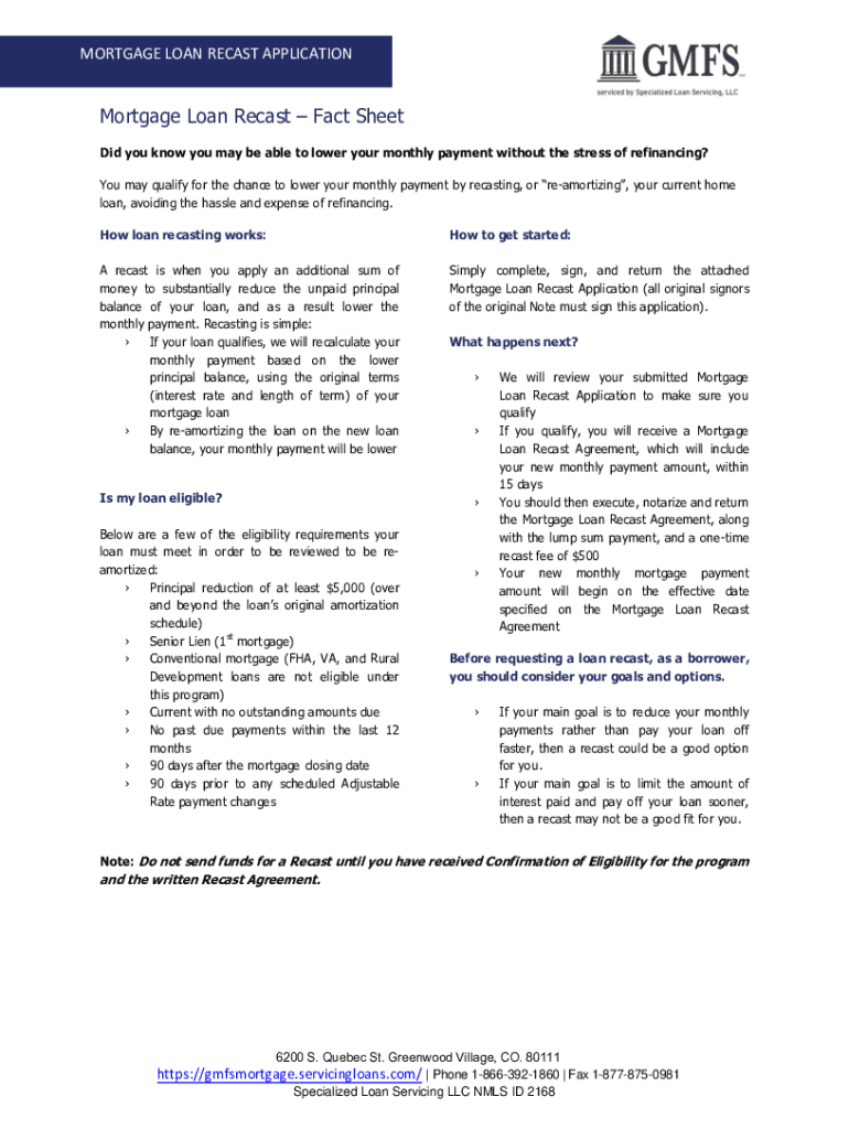 Fillable Online Mortgage Loan RecastFact Sheet Fax Email Print - pdfFiller