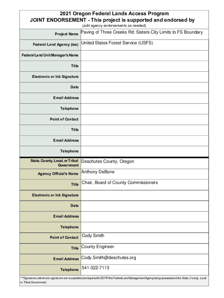 Fillable Online WFL Access Program Joint Endorsement Form. Washington Federal Lands Access ...