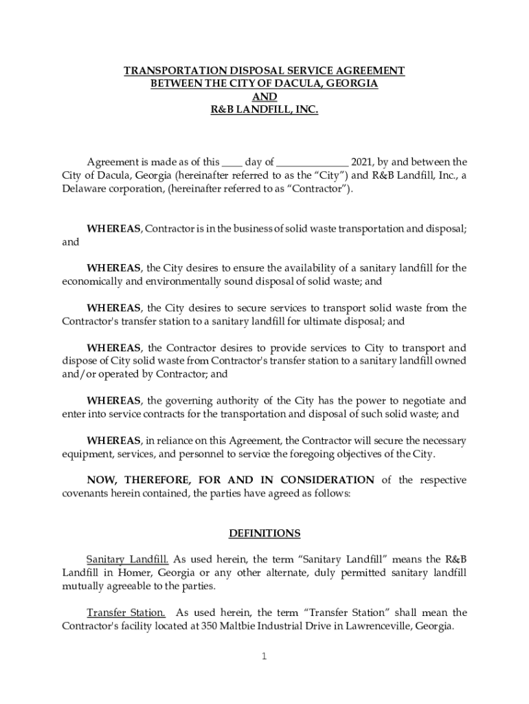Fillable Online transportation disposal service agreement Fax Email Print - pdfFiller