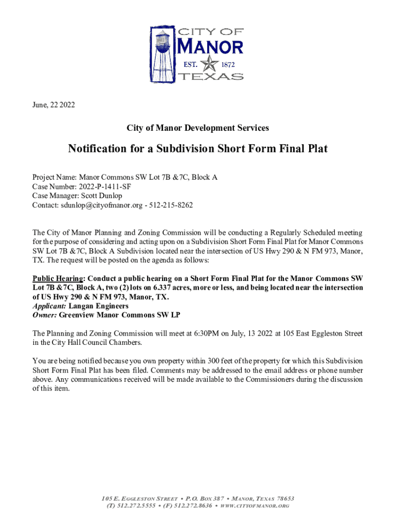 Fillable Online short form final plat requirements Fax Email Print ...