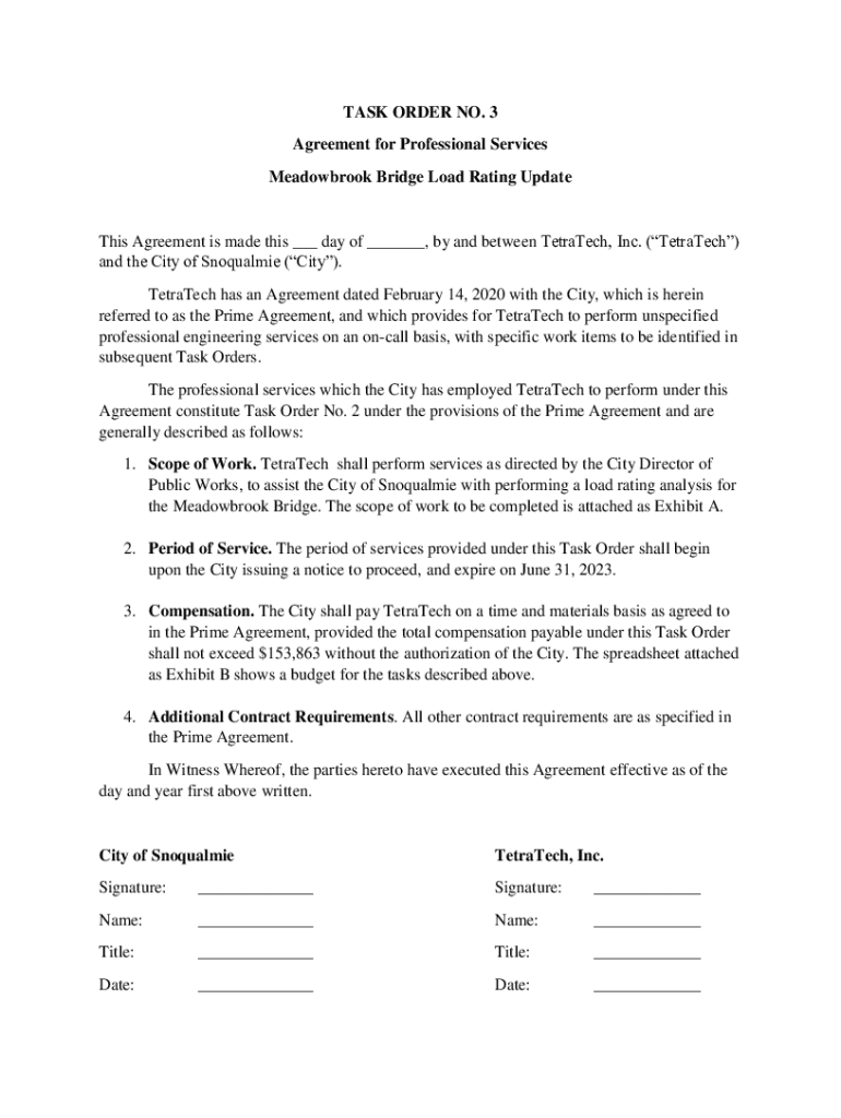 Fillable Online TASK ORDER NO. 3 Agreement for Professional Services ...