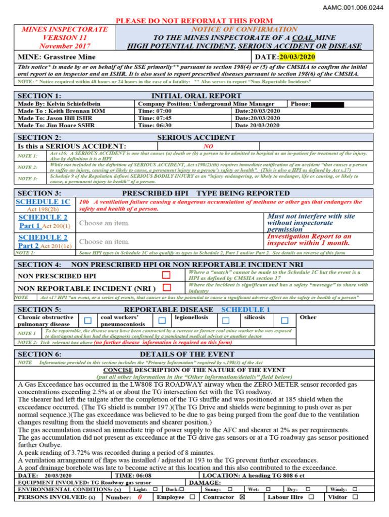 Fillable Online Form 1A for Grasstree HPI - Queensland Coal Mining ...