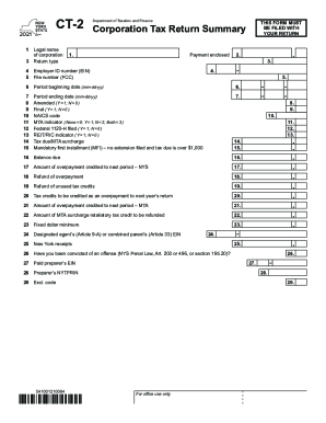 Fillable Online Form CT-2 Corporation Tax Return Summary Tax Year 2021 ...
