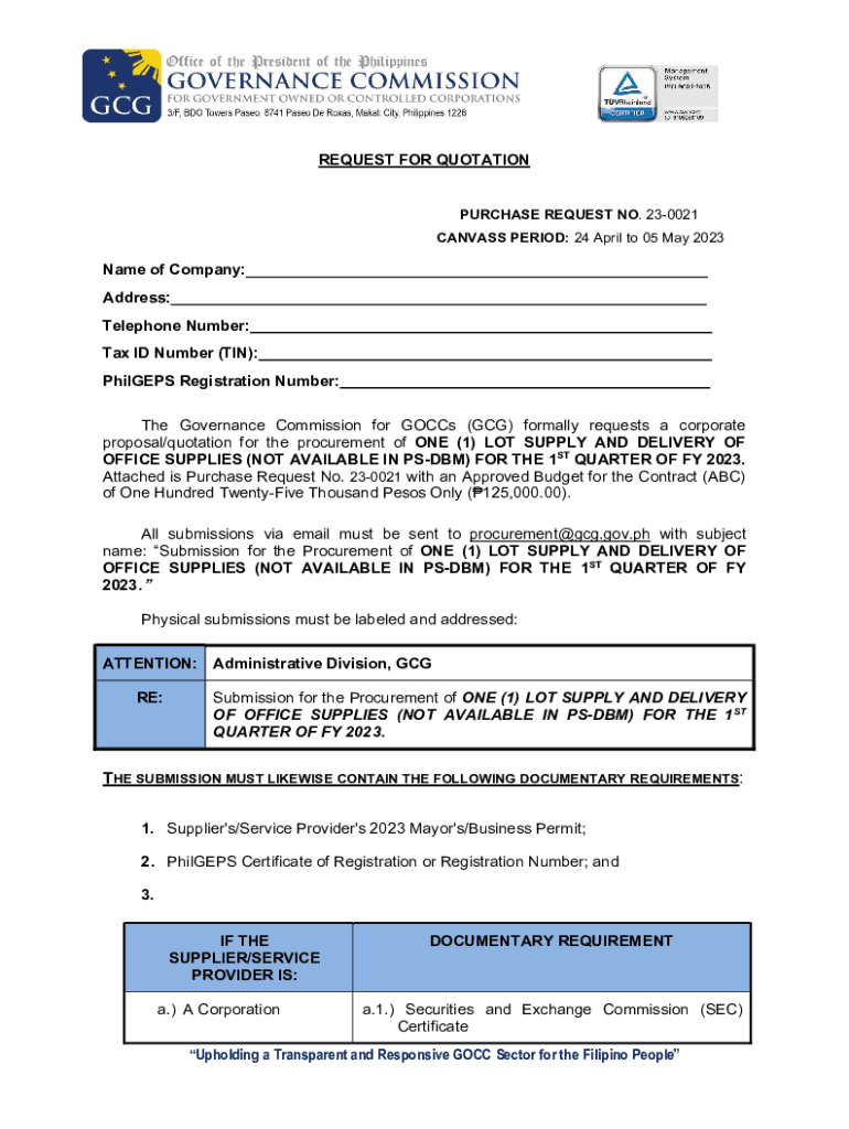 Fillable Online gcg gov Draft RFQ Form - 23-0021 Fax Email Print ...