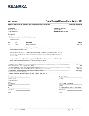 Fillable Online Prime Contract Change Order Number 001 Fax Email Print ...