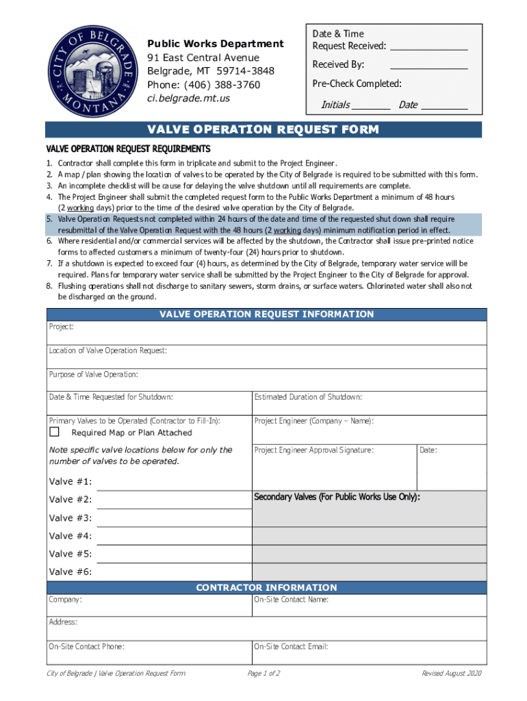Fillable Online VALVE OPERATION REQUEST FORM Fax Email Print - pdfFiller