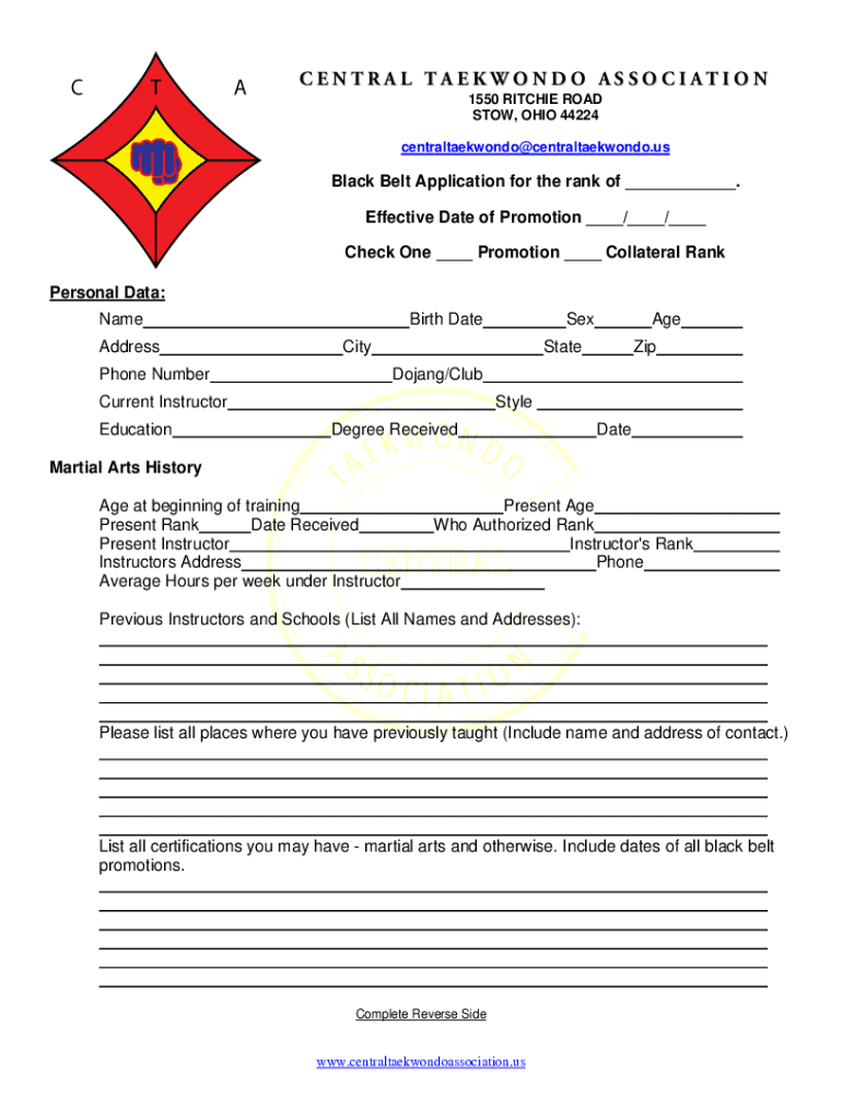 Fillable Online Black Belt Application for the rank of . Fax Email ...