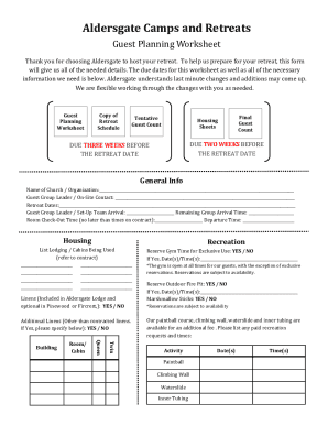 Fillable Online Aldersgate Camps and Retreats - Guest Planning ...