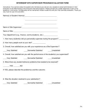 Fillable Online internship site supervisor program evaluation form Fax ...