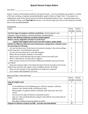 Fillable Online Special Senses Project Rubric Fax Email Print - pdfFiller