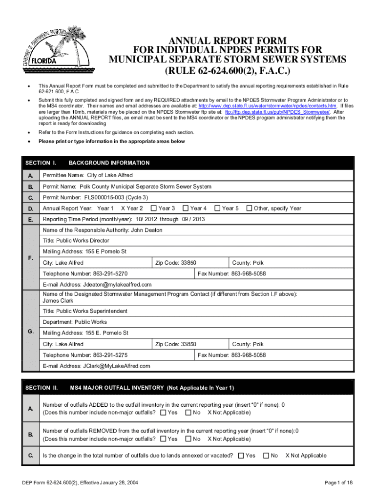 Fillable Online polk wateratlas usf DEP FORM 62-624.600(2) ANNUAL ...