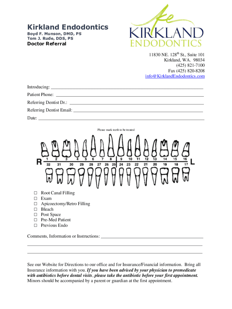 Fillable Online Endodontist and Root Canal Videos - Kirkland Endodontics Fax Email Print - pdfFiller