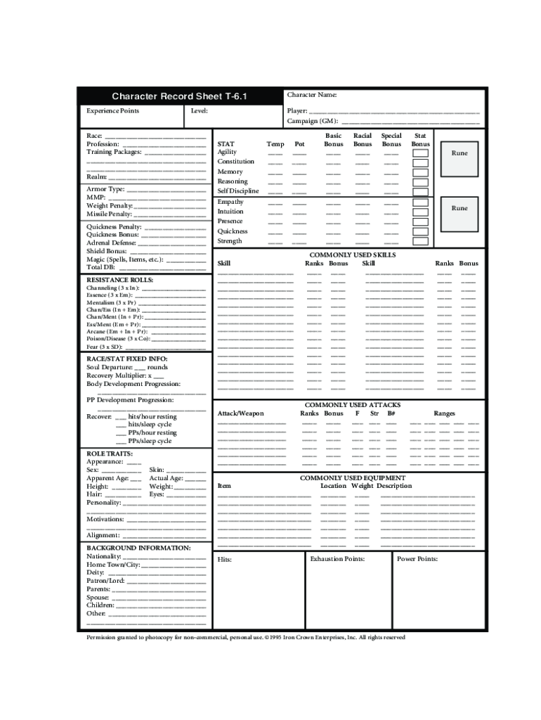 Fillable Online DCC empire of the east CharaCter reCorD sheet Fax Email ...