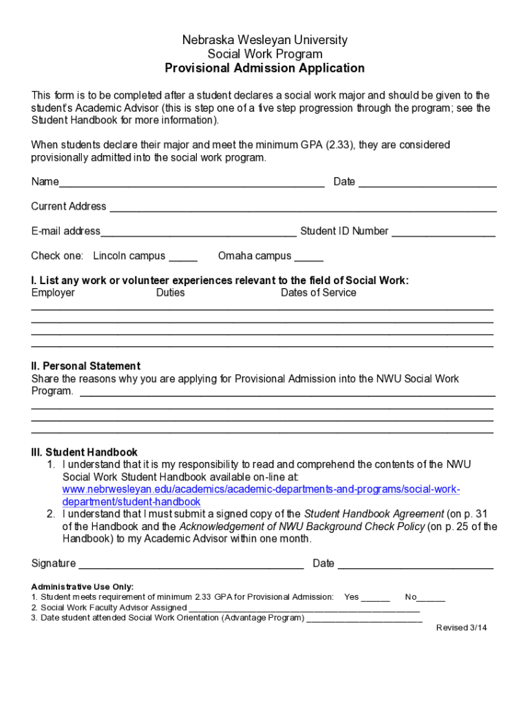 Fillable Online Social Work (B.A.)Nebraska Wesleyan University Fax ...