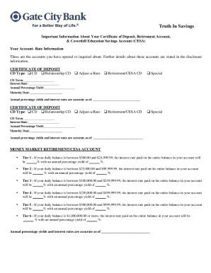 Fillable Online Truth in Savings Account Disclosure Certificates Of ...