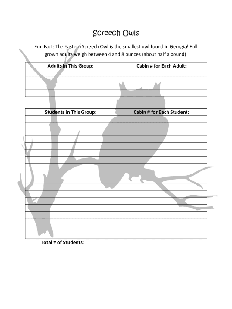 Fillable Online Screech OwlsDepartment Of Natural Resources Division ...