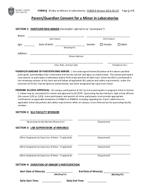 Fillable Online Parental Consent Form for Minors Entering a BU ...