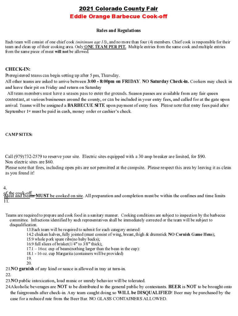 Fillable Online Brazoria County Fair World Class Barbecue Cook-Off ...