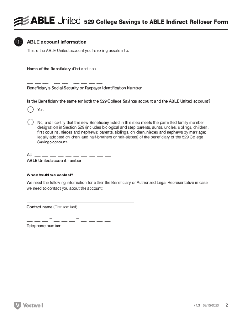 Fillable Online 529 College Savings to ABLE Indirect Rollover Form Fax ...