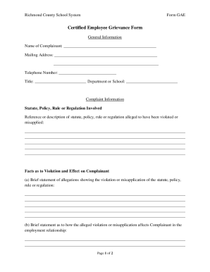 Fillable Online Certified Employee Grievance Form Fax Email Print ...