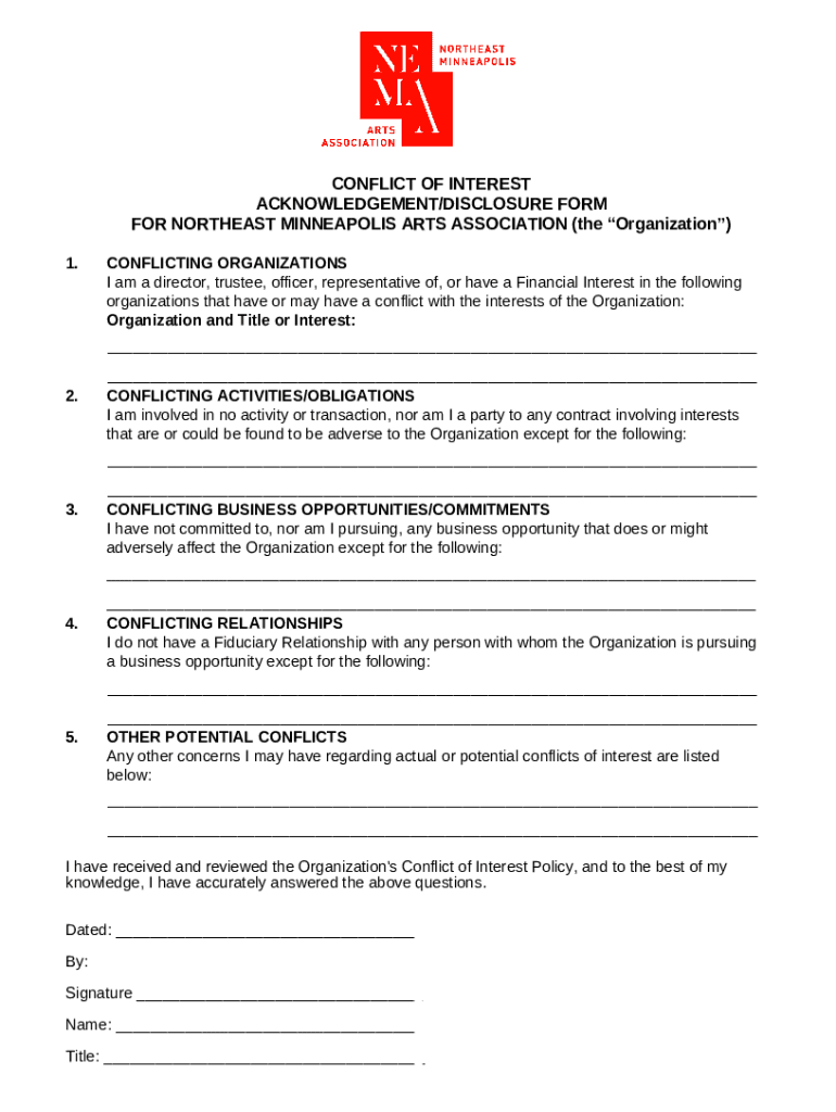 Fillable Online Conflict of Interest Acknowledgement/Disclosure Form ...