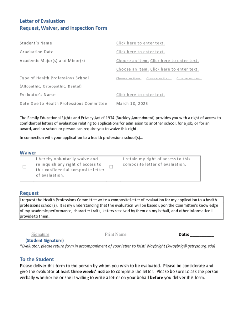 Fillable Online Letter of Evaluation Request, Waiver, and Inspection ...