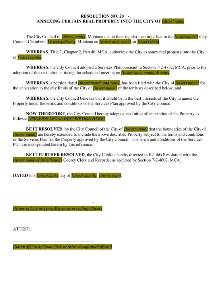 Fillable Online comdev mt Annexation Service Plan Resolution Fax Email Print - pdfFiller