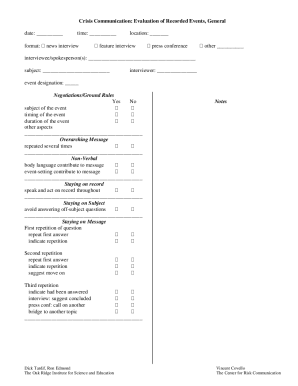 Fillable Online Crisis Communication-Skills Evaluation for Recorded ...