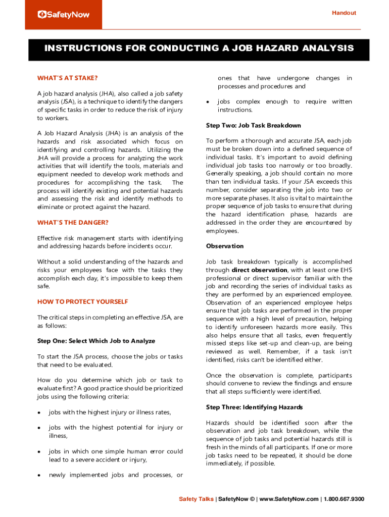 Fillable Online Four Steps to Conducting a Job Hazard Analysis Fax ...