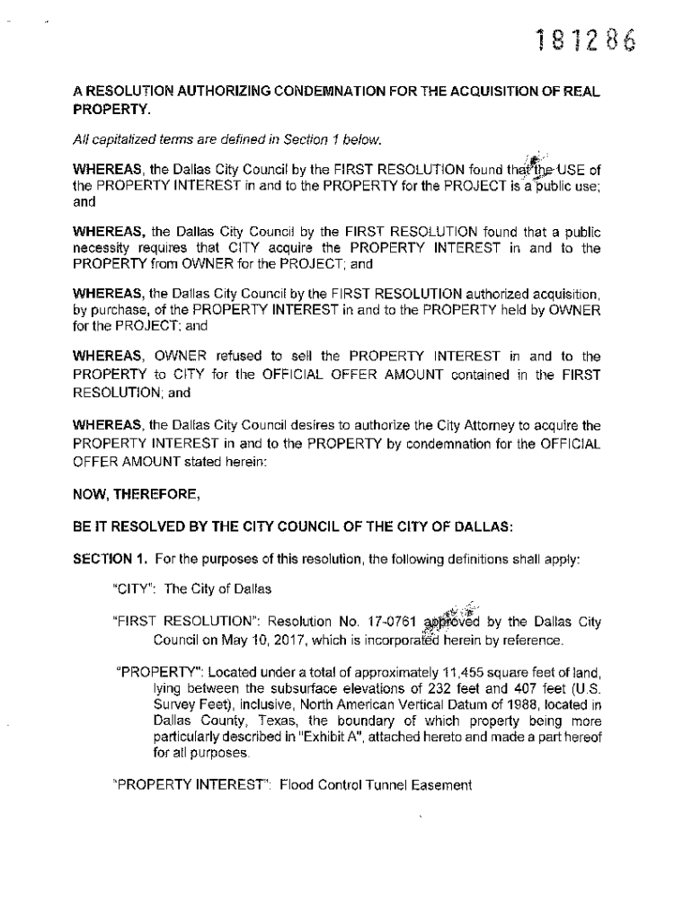 Fillable Online A RESOLUTION AUTHORIZING CONDEMNATION FOR ... Fax Email ...