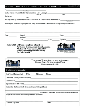 Fillable Online AFFIDAVIT FOR DUPLICATE REGISTRATION CERTIFICATE ...