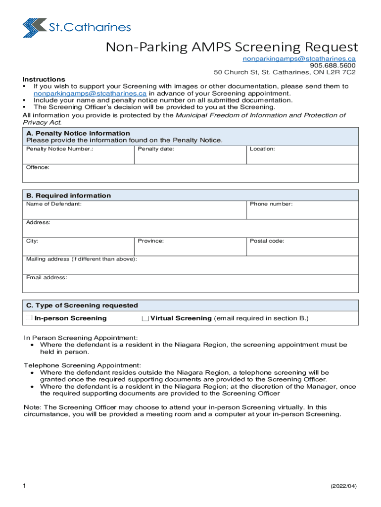 Fillable Online 1---Non-Parking-AMPS-SCREENING-REQUEST-FORM- ... Fax ...
