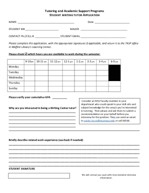 Fillable Online Student Success Center Tutor Application for Employment Fax Email Print - pdfFiller