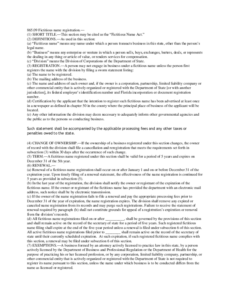 Fillable Online Fictitious Name Form Fax Email Print - pdfFiller