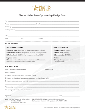 Fillable Online Plastics Hall of Fame Sponsorship Pledge Form Fax Email ...